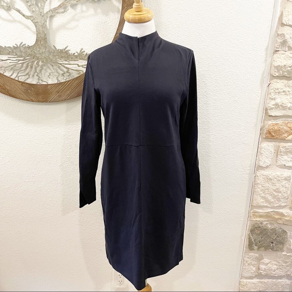 Cos Mod High Collar Notch Sleeve Sheath Dress Navy Bl… - Gem